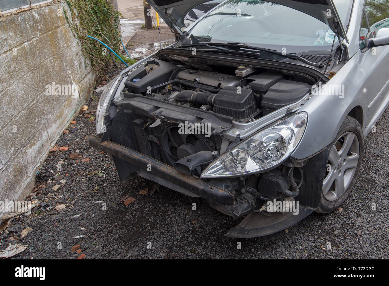 Car crash wreckage, road traffic collision (RTC) Car damage after crash ...