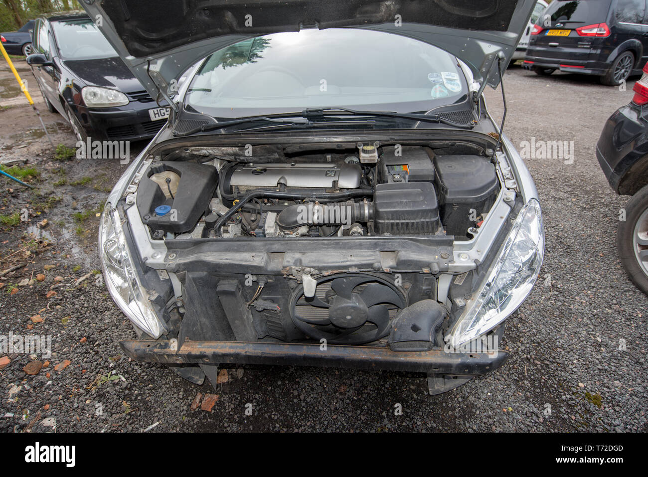 Car crash wreckage, road traffic collision (RTC) Car damage after crash ...