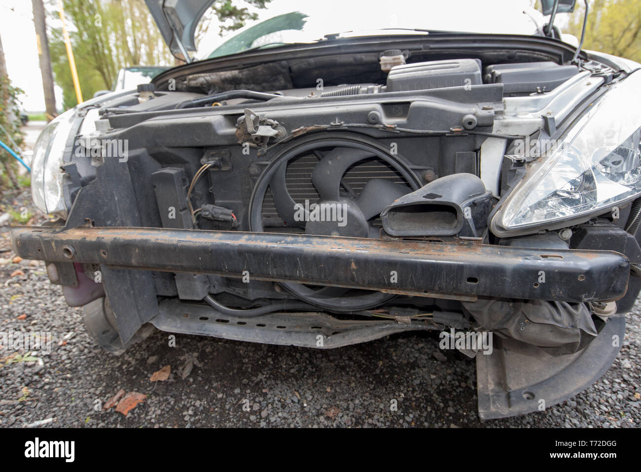 Car crash wreckage, road traffic collision (RTC) Car damage after crash ...