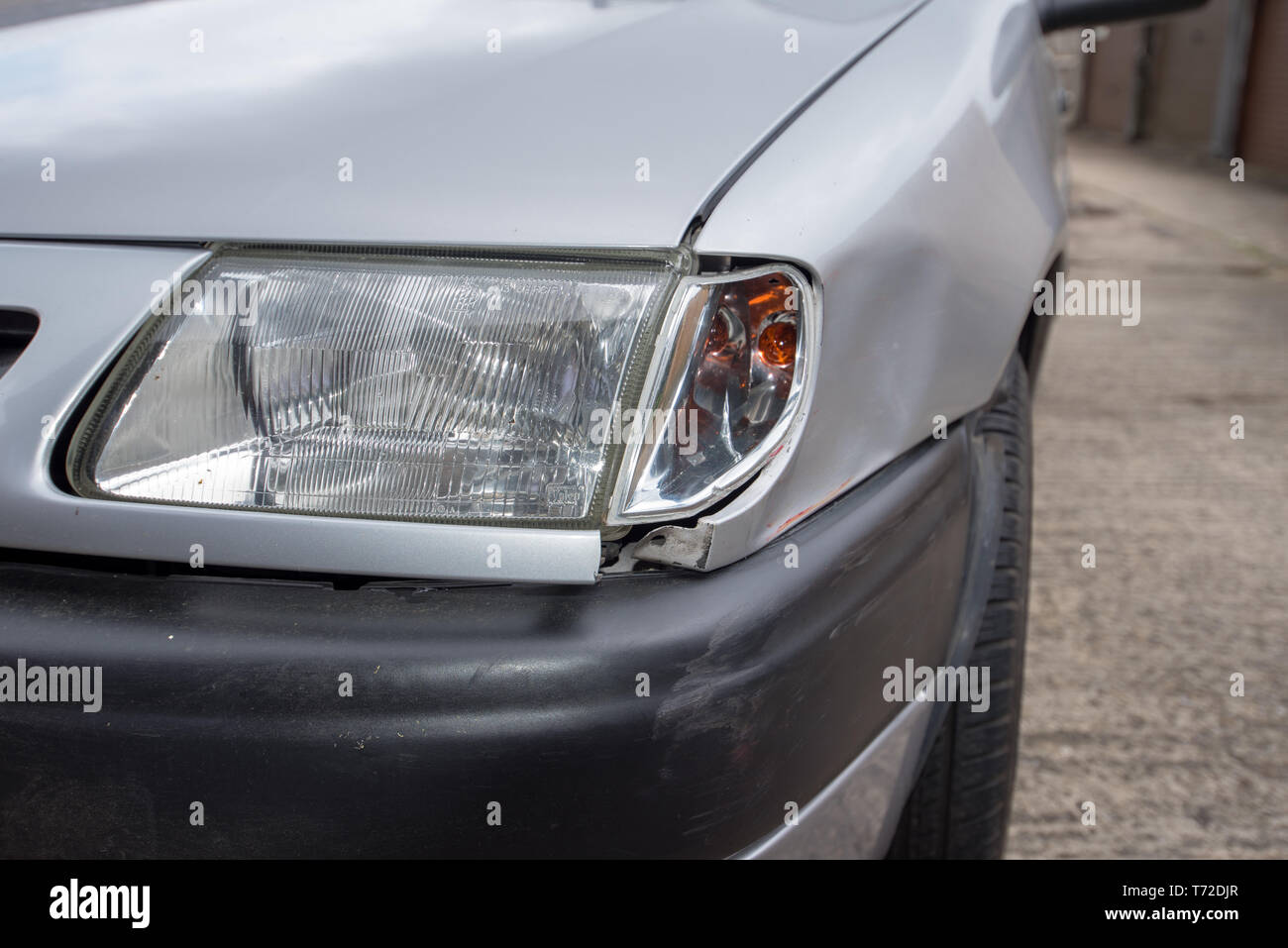 Car crash wreckage, road traffic collision (RTC) Car damage after crash ...