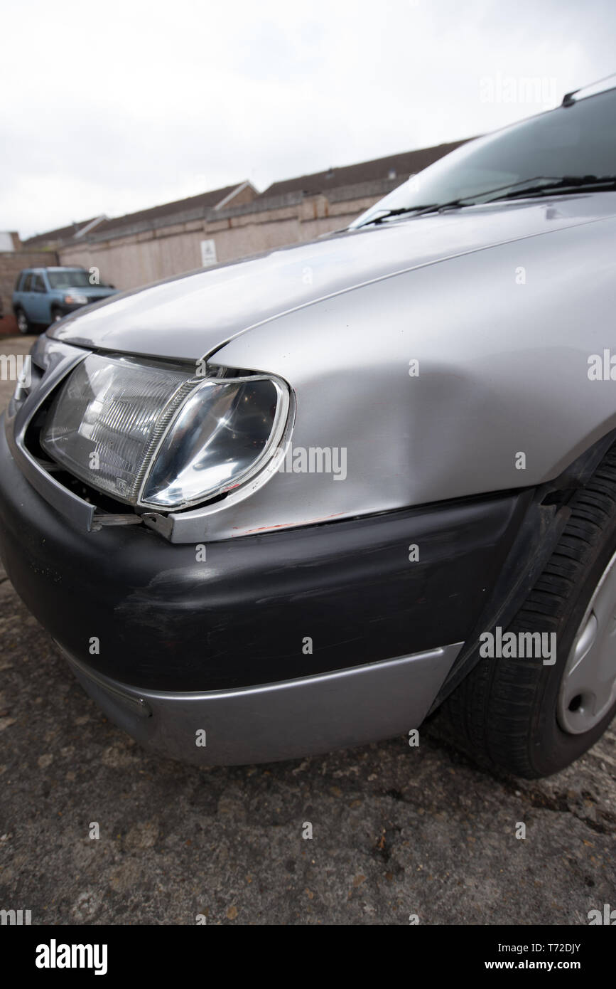 Car crash wreckage, road traffic collision (RTC) Car damage after crash ...