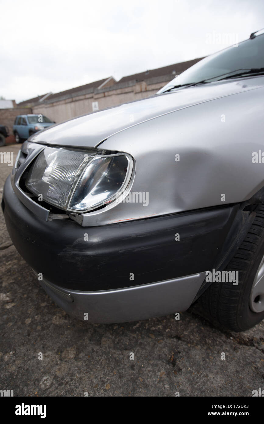 Car crash wreckage, road traffic collision (RTC) Car damage after crash ...