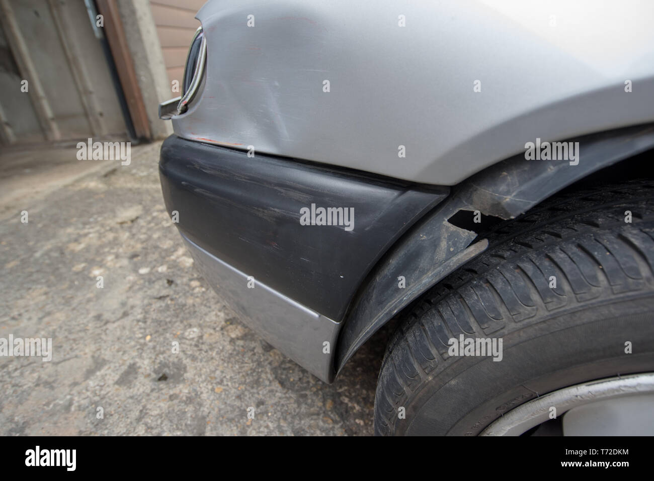 Car crash wreckage, road traffic collision (RTC) Car damage after crash ...