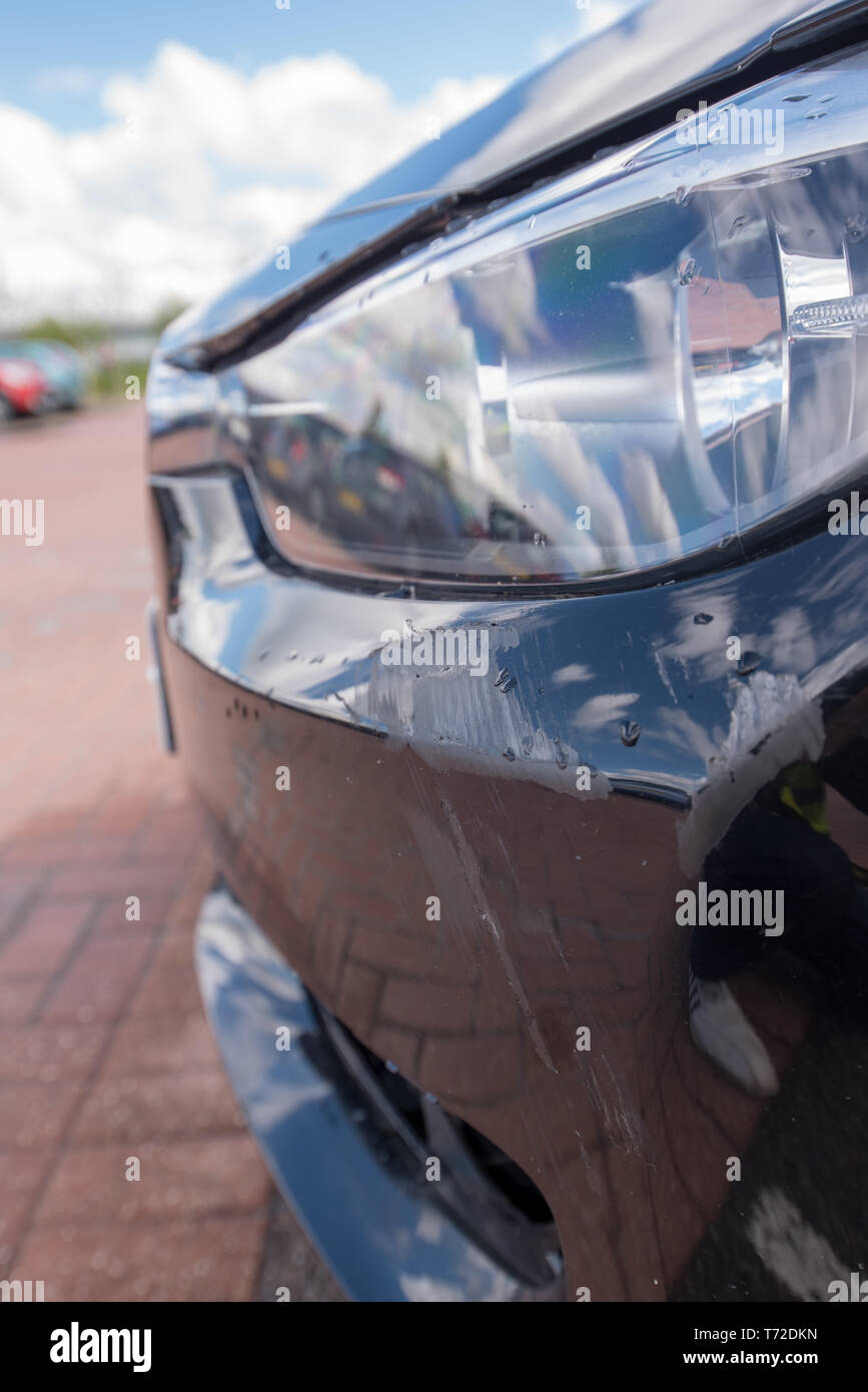 Car crash wreckage, road traffic collision (RTC) Car damage after crash ...