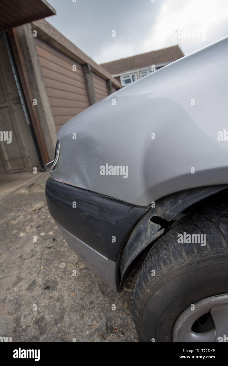 Car crash wreckage, road traffic collision (RTC) Car damage after crash ...