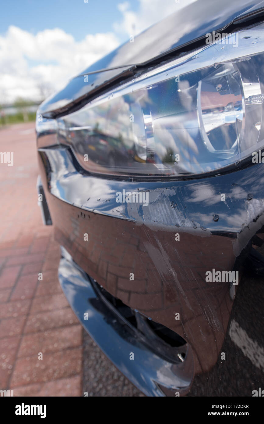 Car crash wreckage, road traffic collision (RTC) Car damage after crash ...