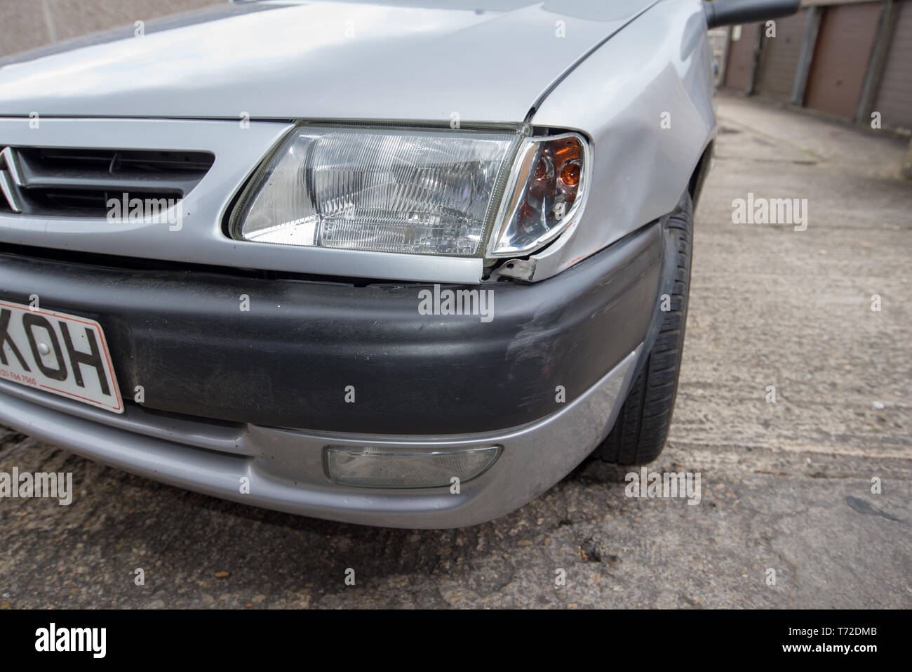 Car crash wreckage, road traffic collision (RTC) Car damage after crash ...