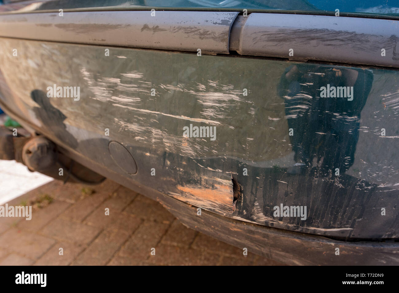 Car crash wreckage, road traffic collision (RTC) Car damage after crash ...