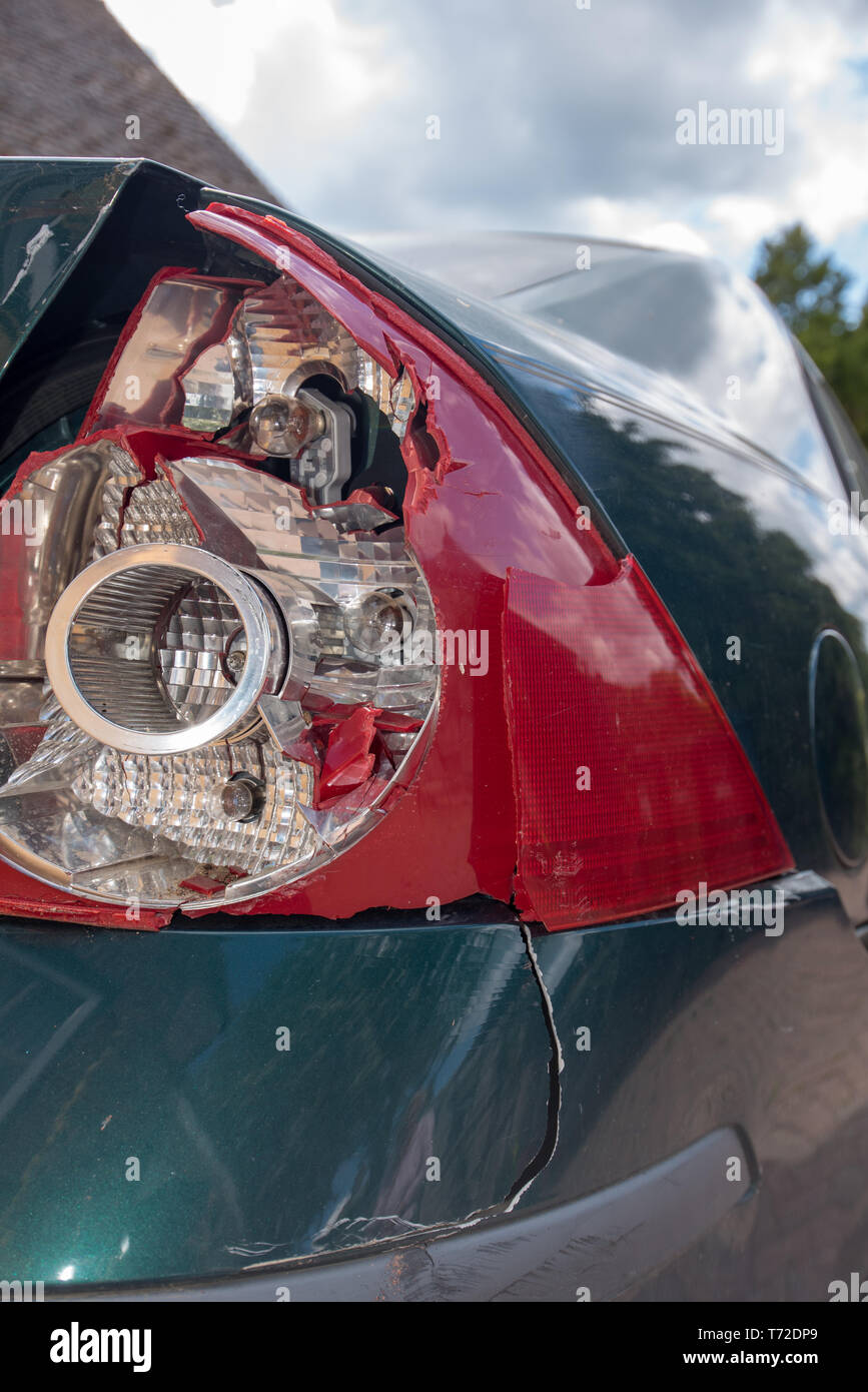 Car crash wreckage, road traffic collision (RTC) Car damage after crash ...