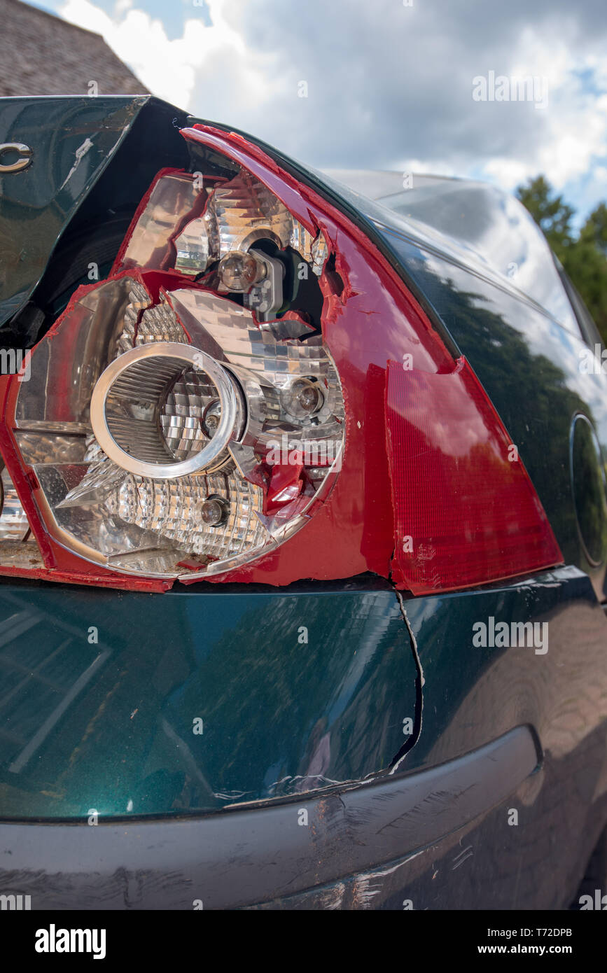 Car crash wreckage, road traffic collision (RTC) Car damage after crash ...