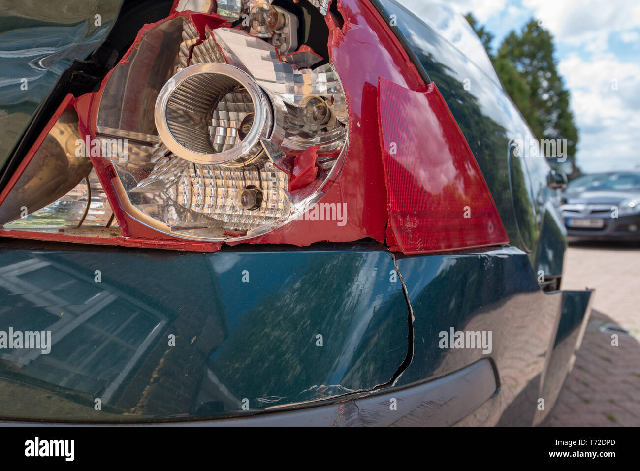 Car crash wreckage, road traffic collision (RTC) Car damage after crash ...