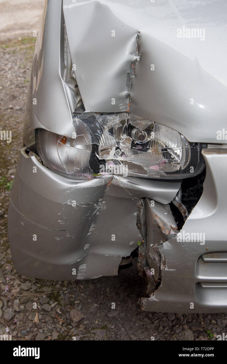 Car crash wreckage, road traffic collision (RTC) Car damage after crash ...