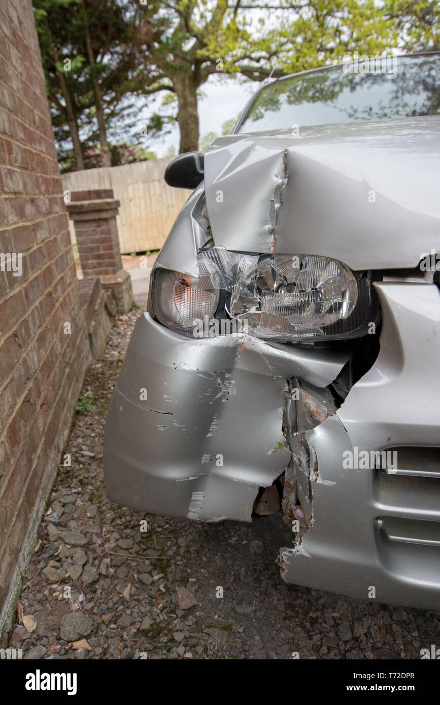 Car crash wreckage, road traffic collision (RTC) Car damage after crash ...