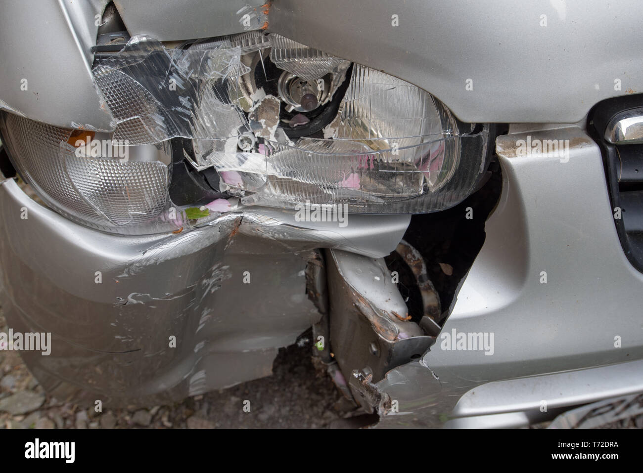 Car crash wreckage, road traffic collision (RTC) Car damage after crash ...