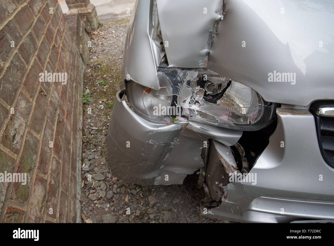Car crash wreckage, road traffic collision (RTC) Car damage after crash ...