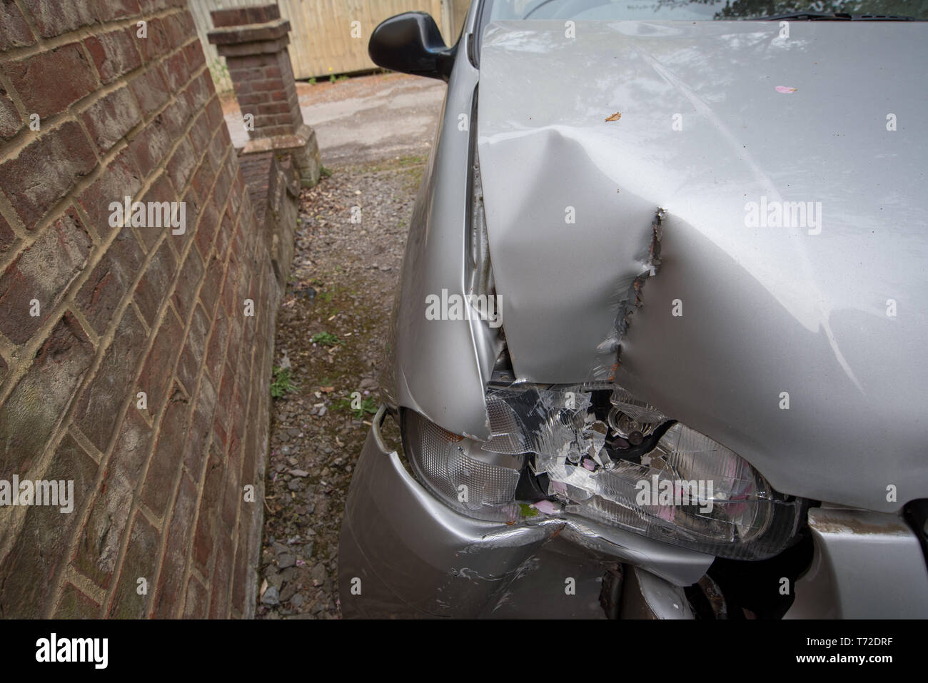 Car crash wreckage, road traffic collision (RTC) Car damage after crash ...