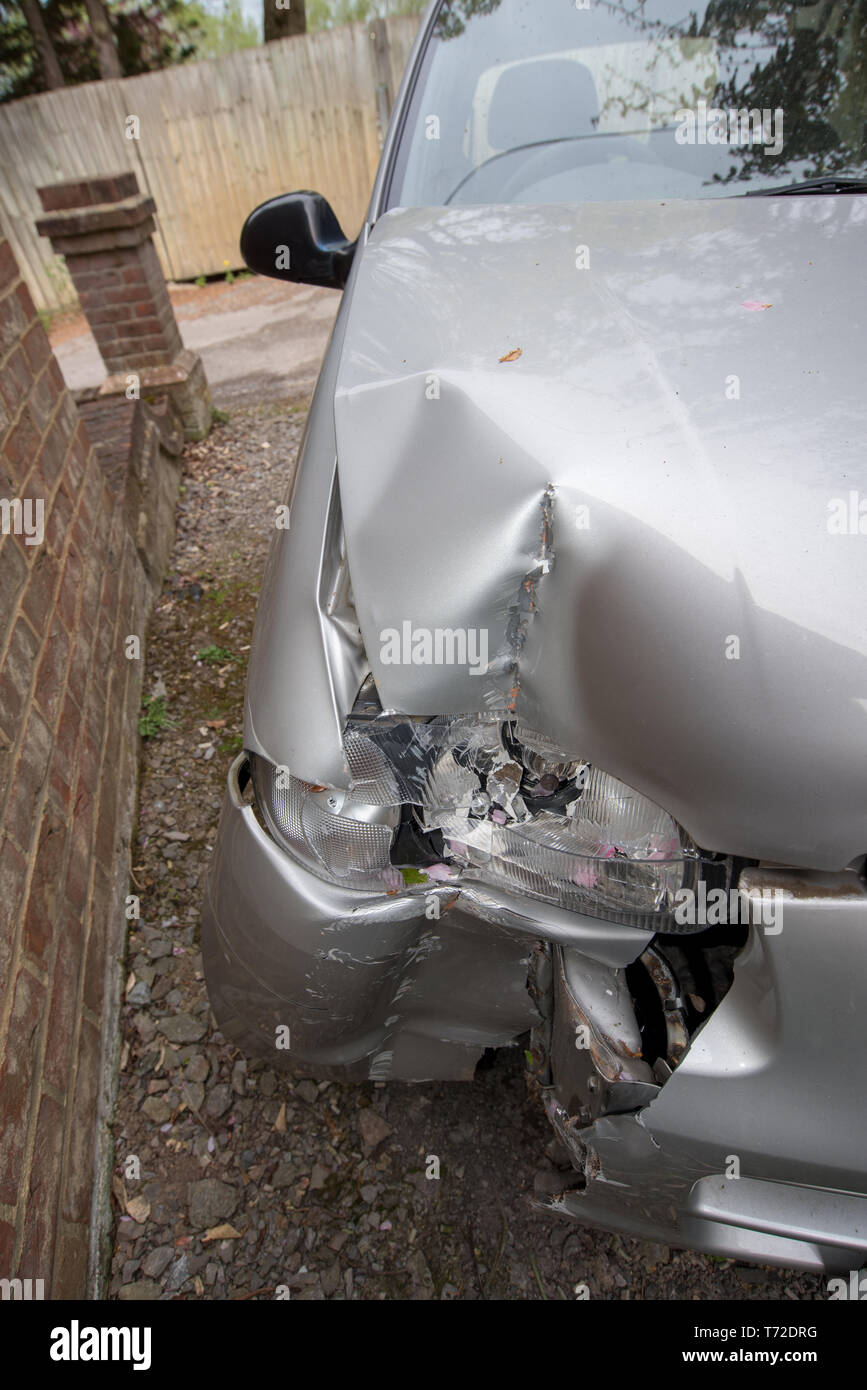 Car crash wreckage, road traffic collision (RTC) Car damage after crash ...