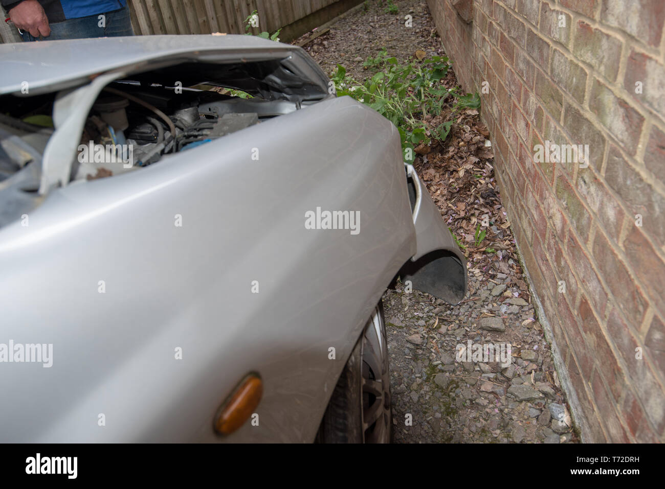 Car crash wreckage, road traffic collision (RTC) Car damage after crash ...