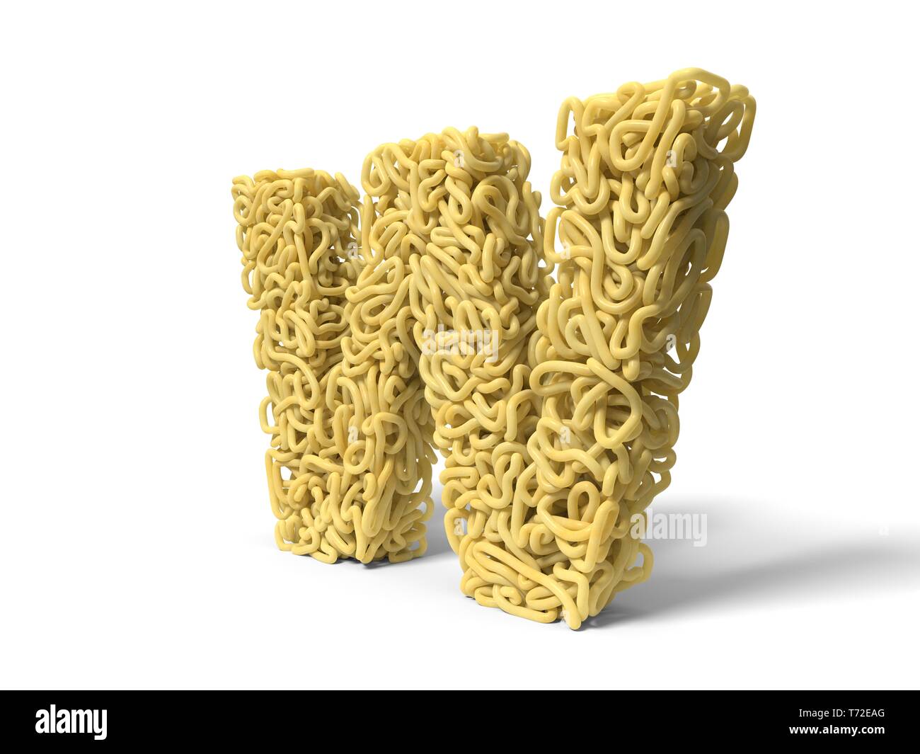 noodle in shape of W letter. curly spaghetti for cooking. 3d ...