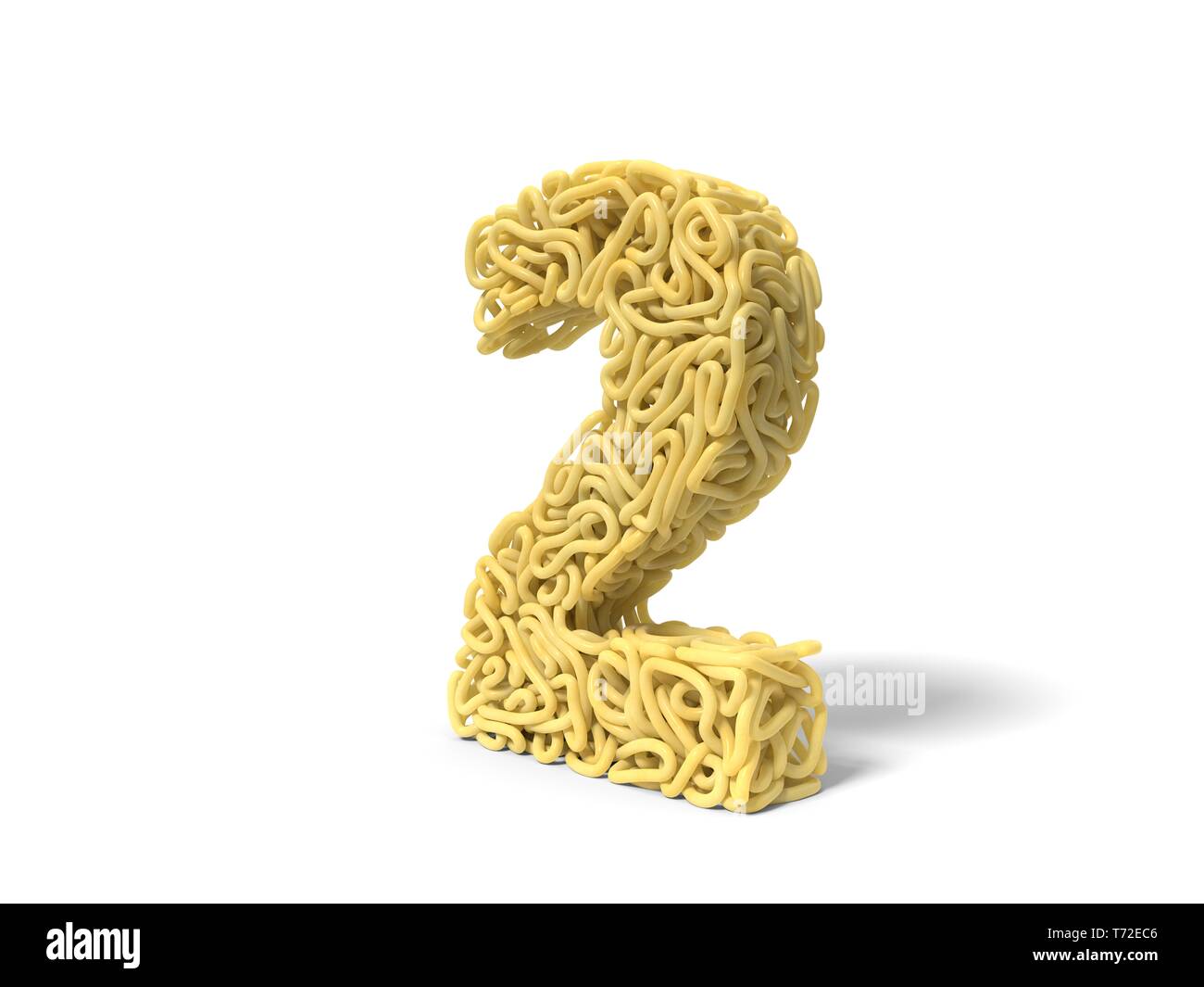noodle in shape of number 2. curly spaghetti for cooking. 3d ...