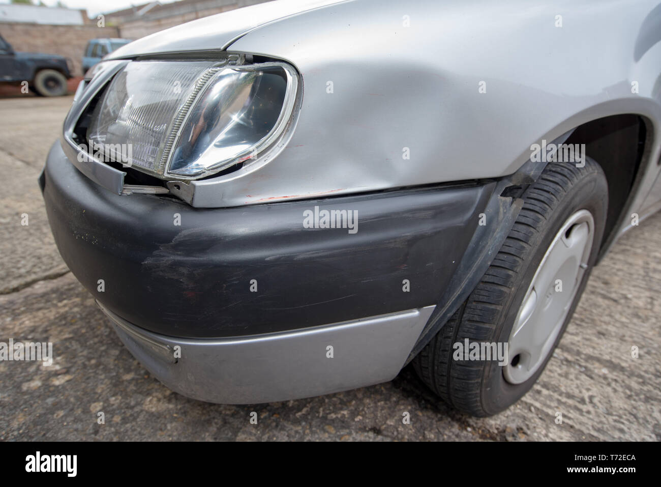 Car crash wreckage, road traffic collision (RTC) Car damage after crash ...