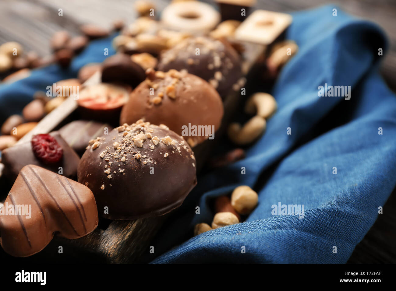 Yummy chocolate candies on tray Stock Photo - Alamy