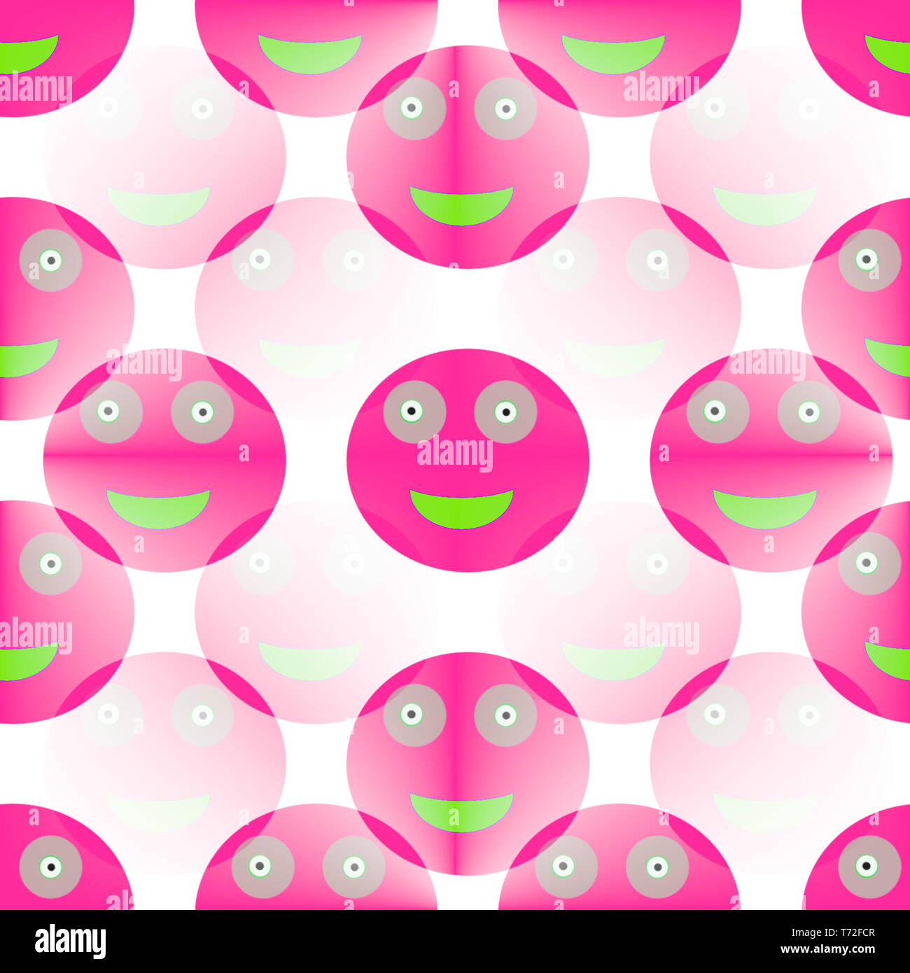 Happy emoji pink faces seamless pattern on white background. Cute style ...