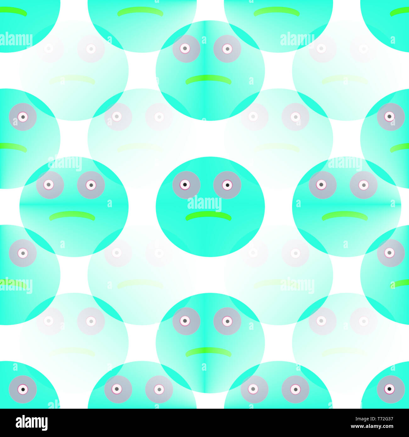 Sad blue emoji seamless pattern on white background for textile ...