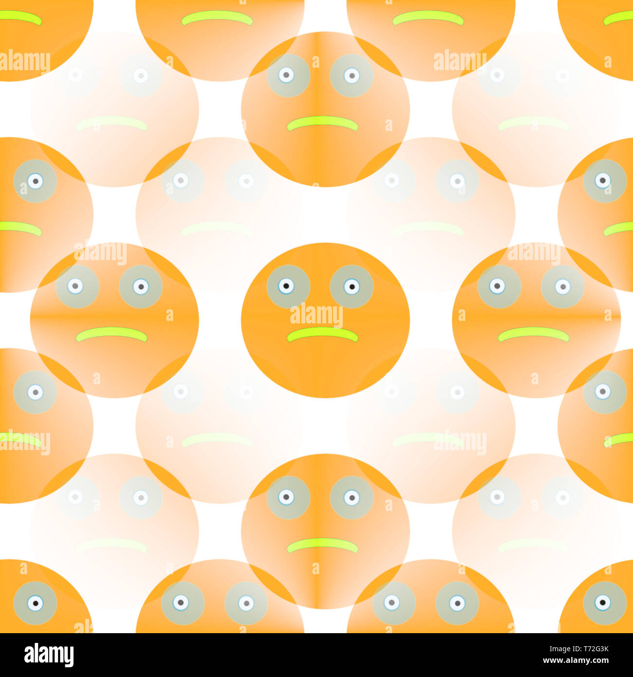 Sad orange emoji seamless pattern on white background for textile ...