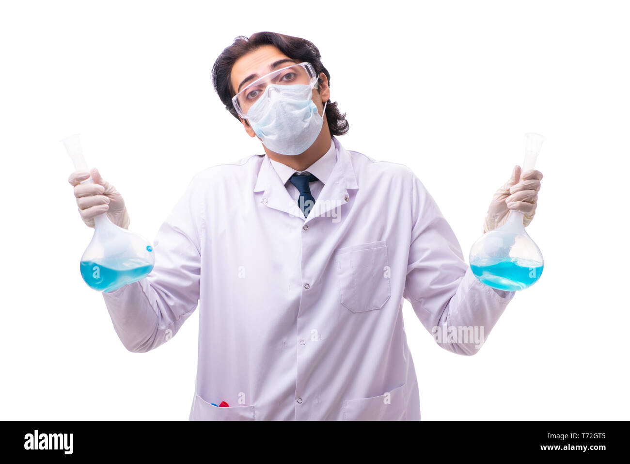 Young chemist isolated on white background Stock Photo - Alamy