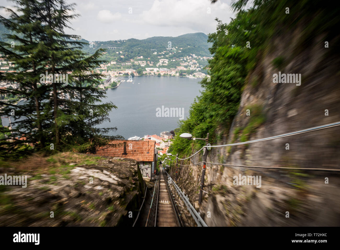 Travelling up the Como-Brunate funicular railway, looking back towards ...