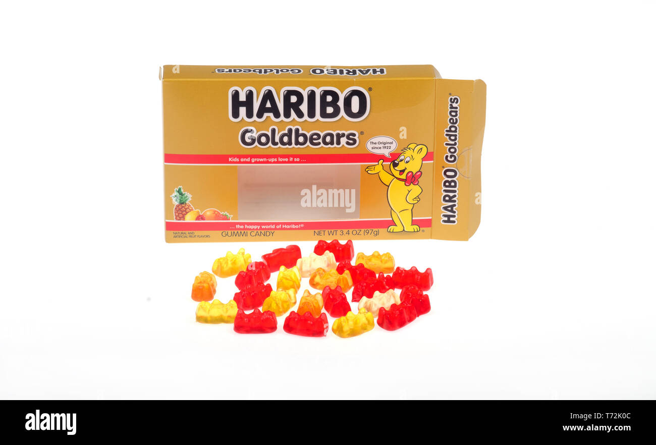 Haribo gummi candies & box Stock Photo - Alamy