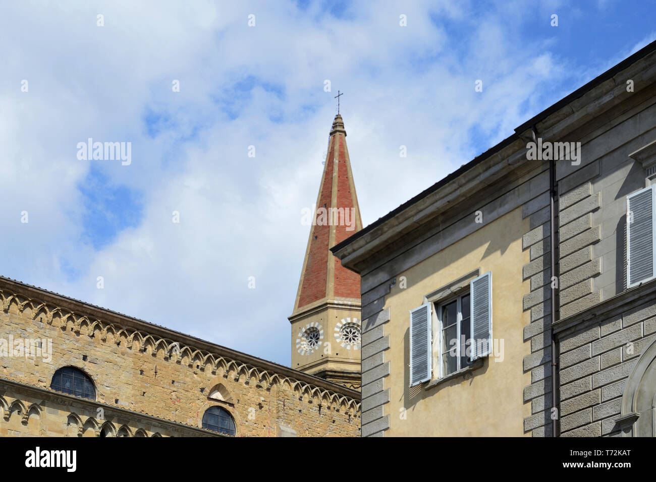 urban view of Arezzo historic center with an ancient building facade ...