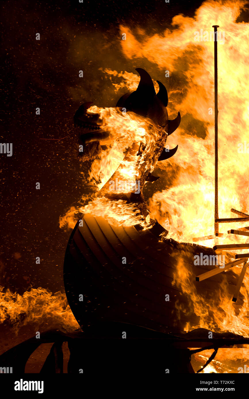 Up Helly Aa burning galley ship. Up Helly Aa is a viking fire festival ...