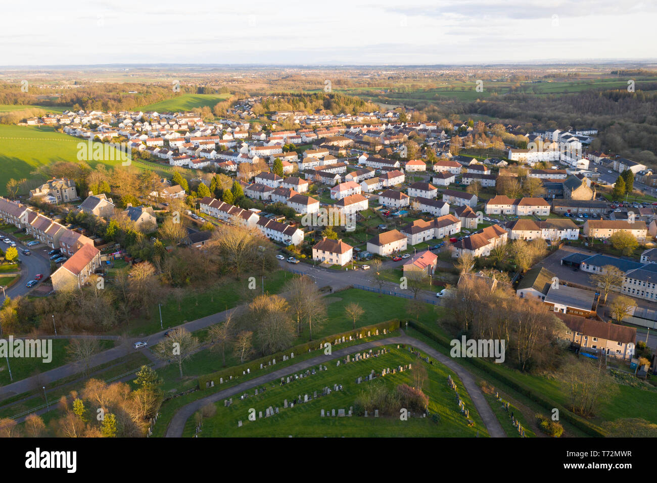 Aerial drone view of Lennoxtown East Dubartonshire Scotland Stock Photo ...