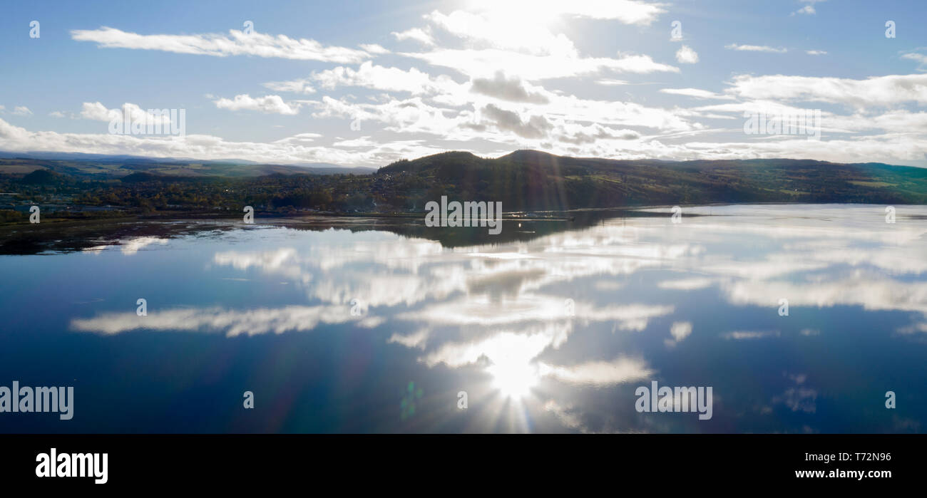 Aerial drone view looking West over Beauly Firth at Inverness Stock ...
