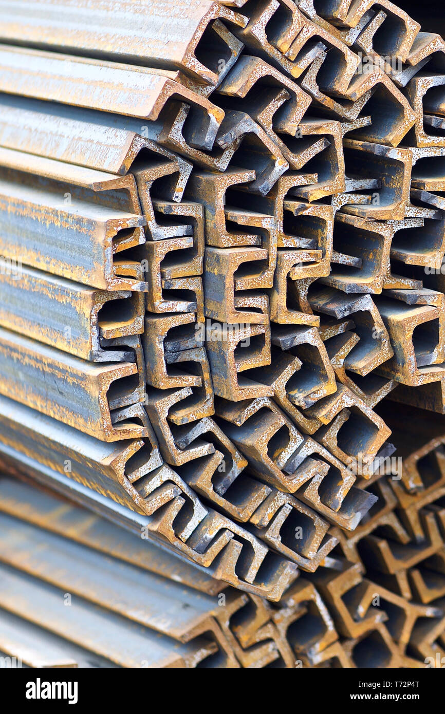 Metal profile channel in packs at the warehouse of metal products ...