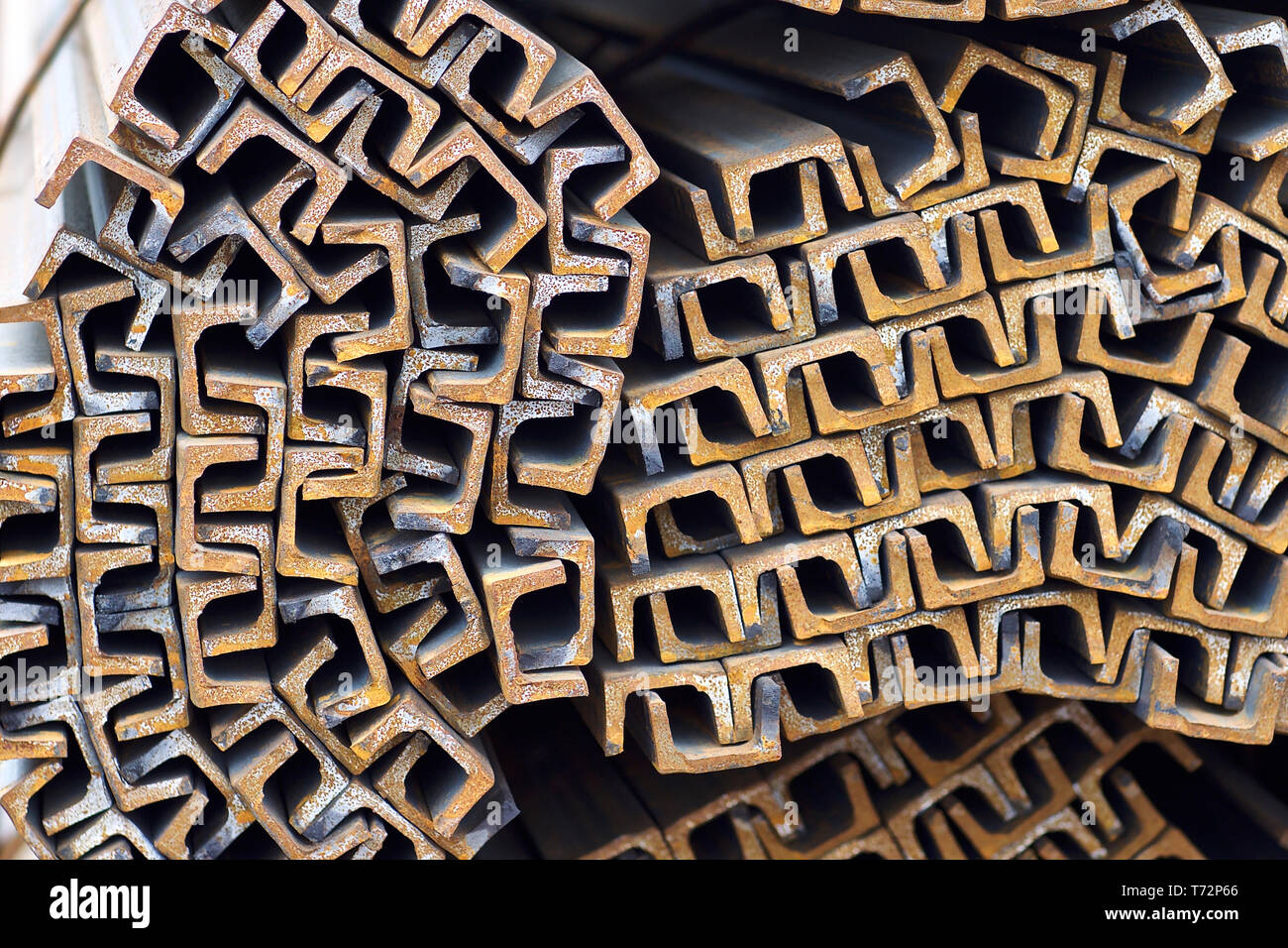 Metal profile channel in packs at the warehouse of metal products ...