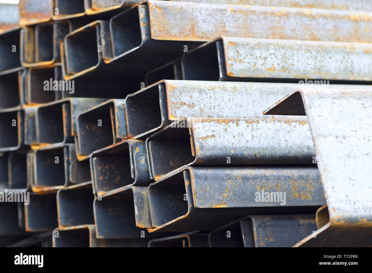 Metal profile channel in packs at the warehouse of metal products ...