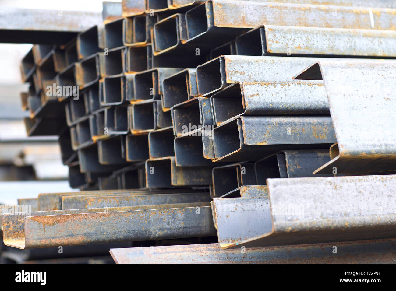 Metal profile channel in packs at the warehouse of metal products ...