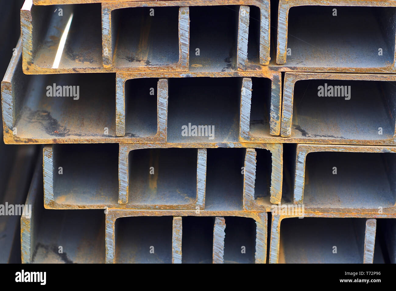 Metal profile channel in packs at the warehouse of metal products ...