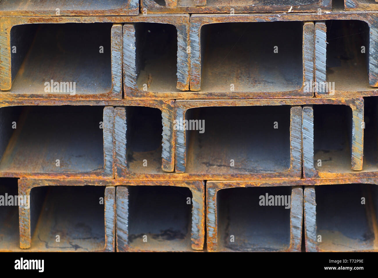 Metal profile channel in packs at the warehouse of metal products ...