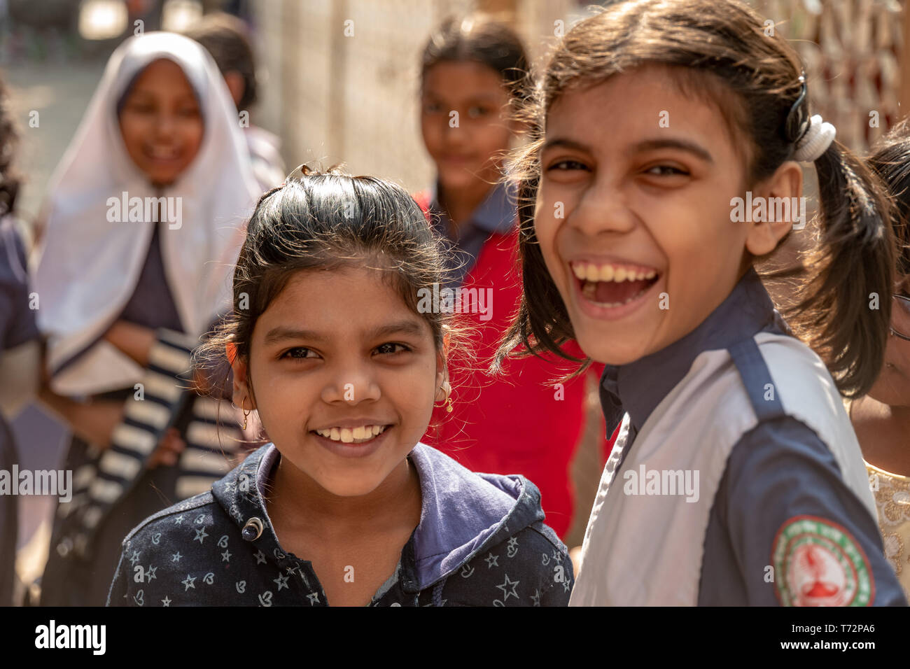 Young girls at recess from local school in Dhaka, Bangladesh Stock ...