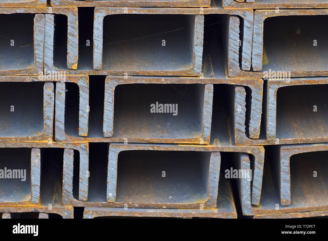 Metal profile channel in packs at the warehouse of metal products ...