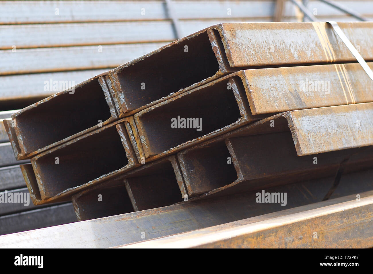 Metal profile channel in packs at the warehouse of metal products ...