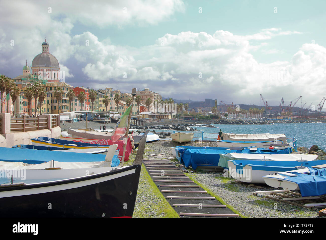 At Pegli - Italy - On april , 02, 2018 - view from the harbor Stock ...