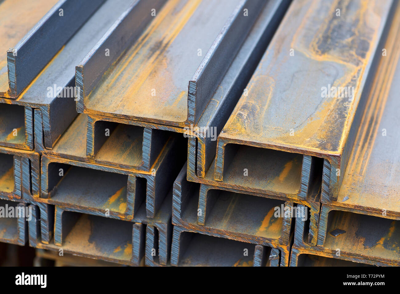 Metal profile channel in packs at the warehouse of metal products ...