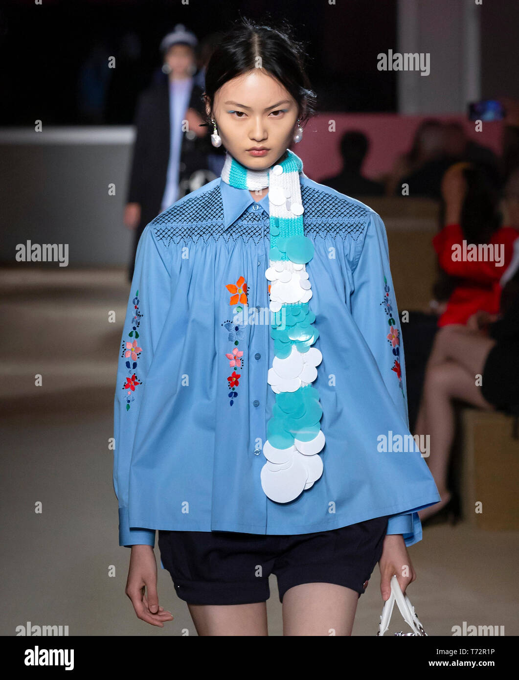 New York, NY - May 02 2019: He Cong walks the runway during the Prada ...