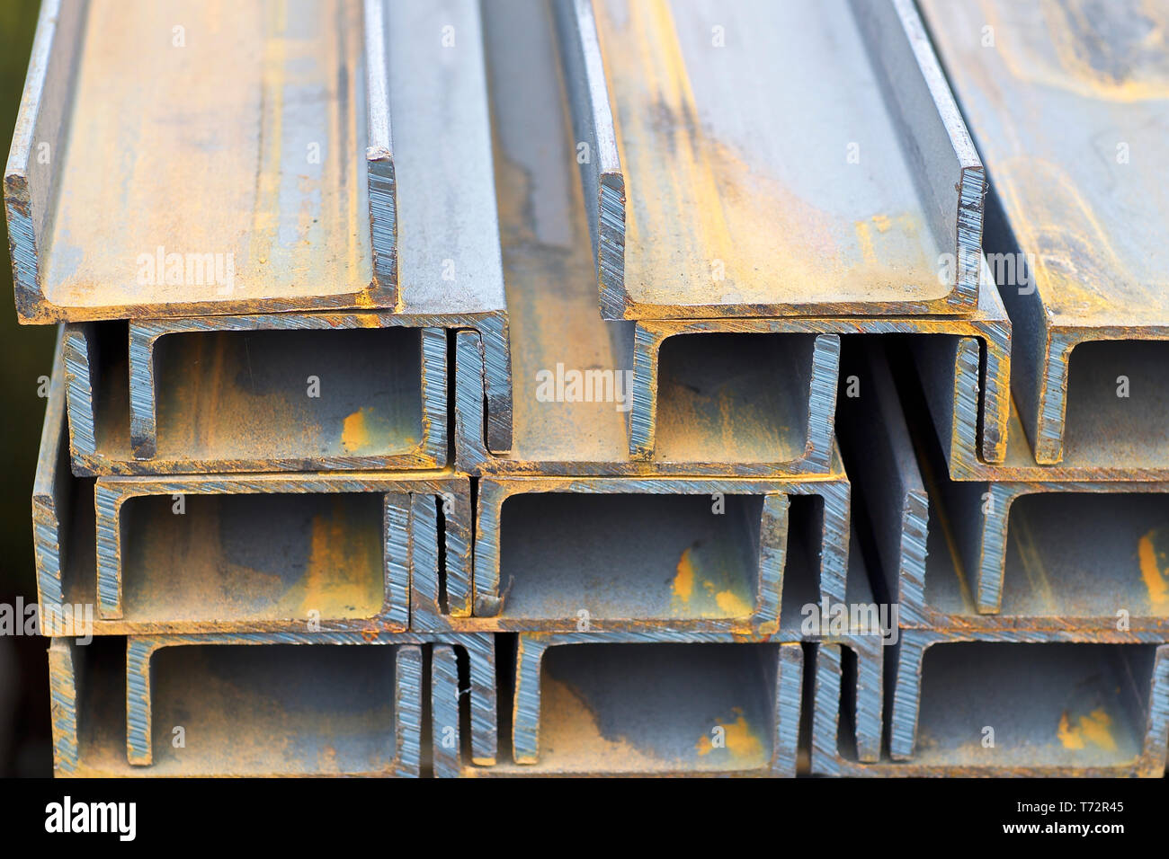 Metal profile channel in packs at the warehouse of metal products ...