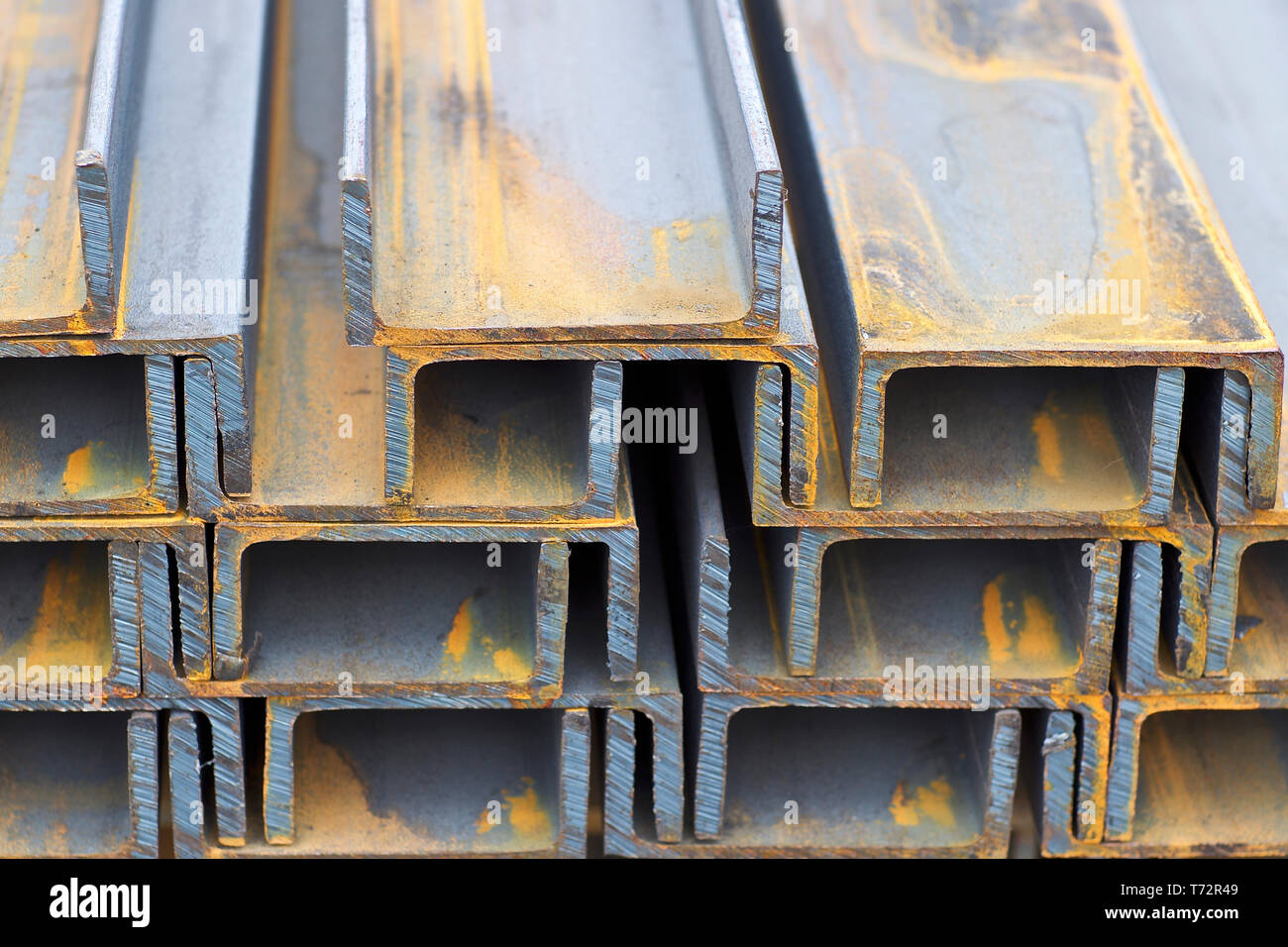 Metal profile channel in packs at the warehouse of metal products ...